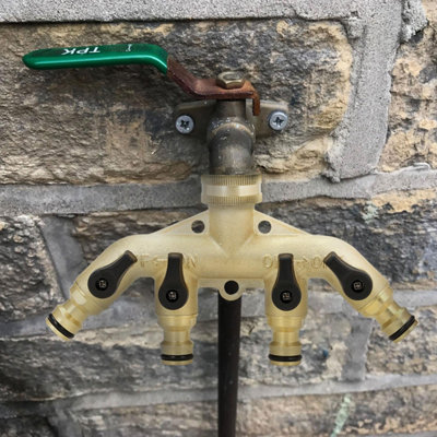 Taylor & Brown 4 Way Brass Garden Hose Splitter, Outdoor Tap Connector ...
