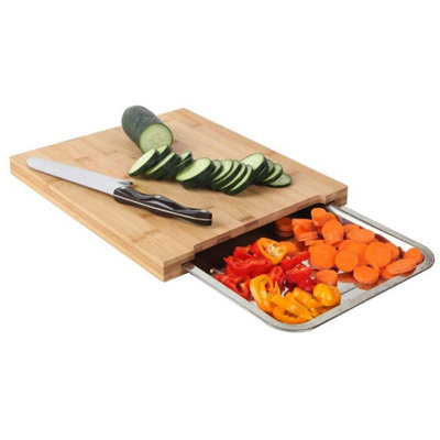 Taylor & Brown Bamboo Chopping Board with Sliding Stainless Steel Tray ...