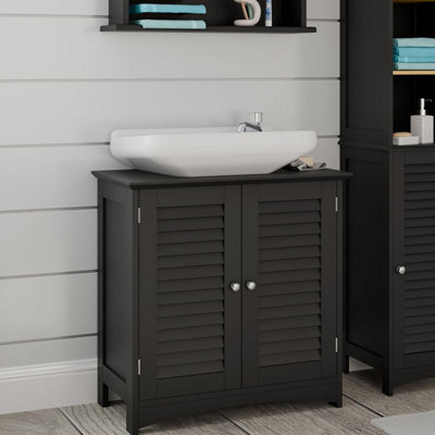 Taylor & Brown Black Bathroom Shutter Door Under Sink Cabinet, Compact ...