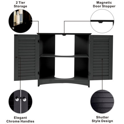 Taylor & Brown Black Bathroom Shutter Door Under Sink Cabinet, Compact ...
