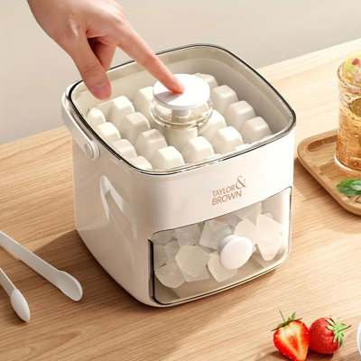 Taylor & Brown Easy Press Ice Cube Maker with Lid, Bin & Tongs, 48Cube ...