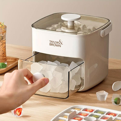 Taylor & Brown Easy Press Ice Cube Maker with Lid, Bin & Tongs, 48Cube ...