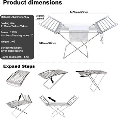 Taylor & Brown Heated Clothes Airer, Folding Aluminium Drying Rack ...