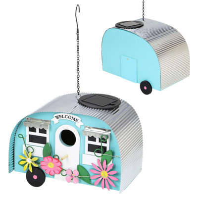 Taylor & Brown Metal Caravan Bird House with LED Solar Lights, Colorful ...