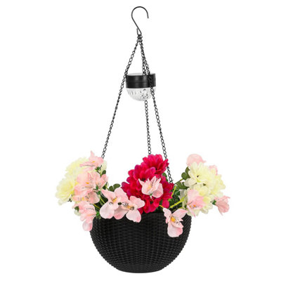 Taylor & Brown Rattan Solar Hanging Basket with LED Lights, Outdoor ...