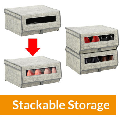 Taylor & Brown Set of 2 Large Fabric Stackable Shoe Storage Boxes with ...