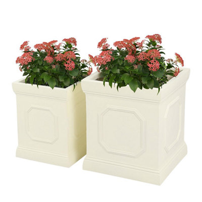 Taylor & Brown Set of 2 Large Square Tall Plant Pots 36/28cm MgO Modern ...
