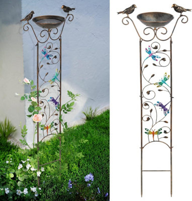 Taylor & Brown Vintage Bird Bath Bowl with Garden Trellis, Freestanding ...