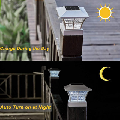 Taylor & Brown White Fence Post Solar Lights 2Pack, LED Deck Lights 3 ...