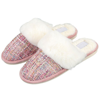 Taylor & Brown Women Faux Fur Lined Slip-On Slippers, Plush Cozy ...