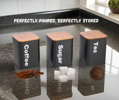 Tea Coffee Sugar Canisters Set - 3pc 1000ML Kitchen Canister Set ...