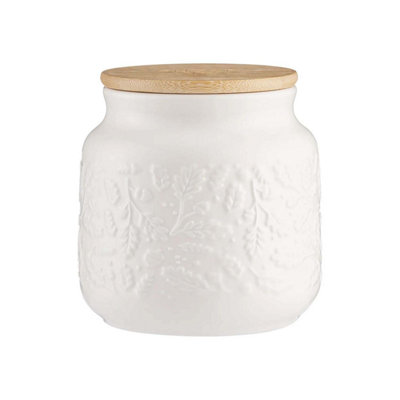 Tea Jar Stoneware Cream Embossed Acorn Dry Food Storage Airtight ...