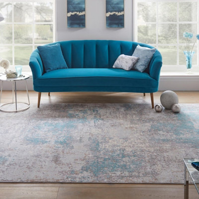 Teal Abstract Modern Easy to Clean Rug for Living Room Bedroom and ...