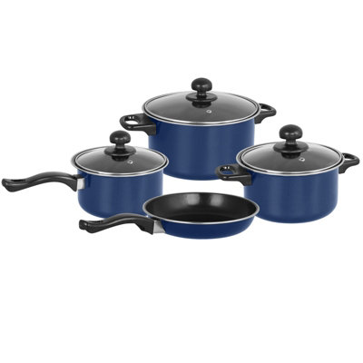 Teal Blue Non Stick 7 Pcs Cookware Set Cooking Casserole Pot Frying Pan ...