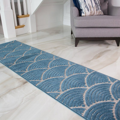 Teal Blue Textured Flatweave Coastal Indoor Outdoor Hallway Entrance ...