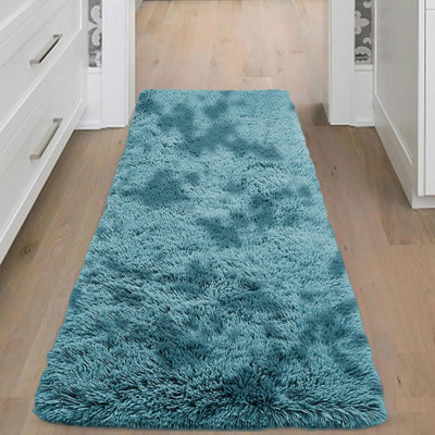 TEAL Fluffy Runner Rug For Living Dining Room Bedroom Kitchen Indoor ...