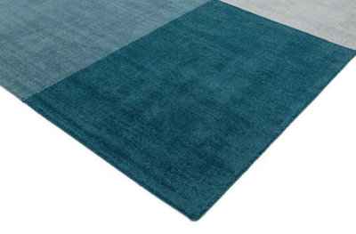 Teal Geometric Handmade Luxurious Modern Wool Rug Easy to clean Living ...
