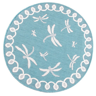 Teal Outdoor Rug, Animal Bordered Stain-Resistant Rug For Patio Garden ...