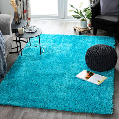 Teal Solid Shaggy Rug - New York