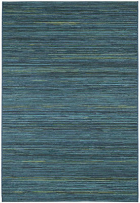 Teal Striped Outdoor Rug, Striped Stain-Resistant Rug For Patio, Deck ...