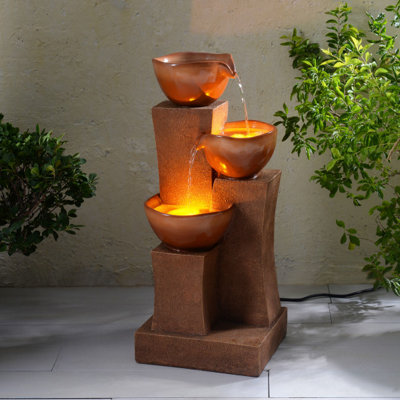 Teamson Home Garden Outdoor Water Feature, 3 Tier Cascading Bowl Design ...