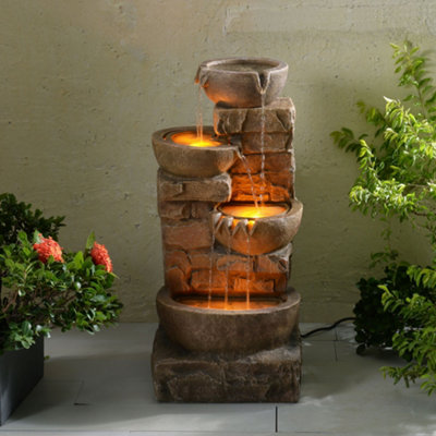 Teamson Home Garden Outdoor Water Feature, 4 Tier Cascading Bowl Design ...