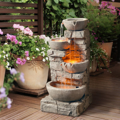 Teamson Home Garden Outdoor Water Feature, 4 Tier Cascading Bowl Design ...