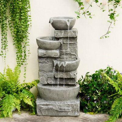 Teamson Home Garden Outdoor Water Feature, 4 Tier Cascading Bowl Design ...