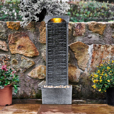 Teamson Home Garden Outdoor Water Feature, Large Curved Tall Water ...