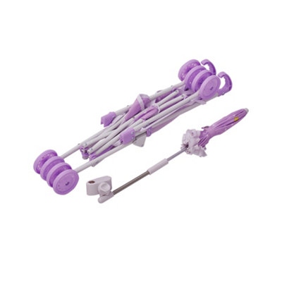 Teamson Kids - Baby Doll Stroller with Parasol - Purple / Stars