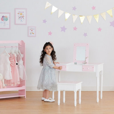 Teamson Kids Dressing Table, Play Vanity Set with Foldable Mirror ...
