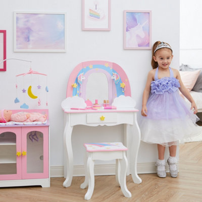 Teamson Kids Dressing Table, Play Vanity Set with Mirror & Stool ...