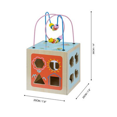 Teamson Kids Preschool Play Lab 4-in-1 Large Wooden Activity Cube, Natural