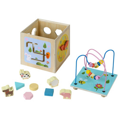 Teamson Kids Preschool Play Lab 4-in-1 Large Wooden Activity Cube, Natural