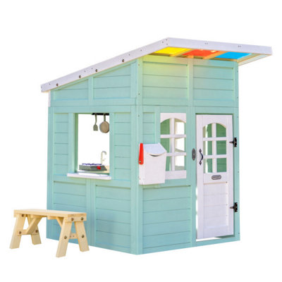 Teamson Kids Wooden Playhouse Wendy House with Rainbow Shade, Kitchen ...