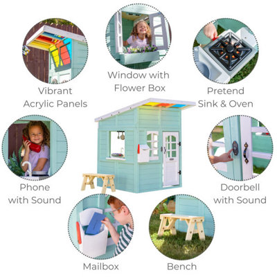 Teamson Kids Wooden Playhouse Wendy House with Rainbow Shade, Kitchen ...