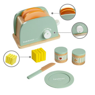 Teamson Kids Wooden Toaster Toy Set with 11 Pcs, Pretend Play Kitchen ...