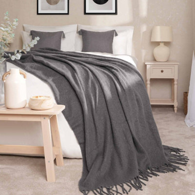 Teased Wool Soft Knit Tassel Fleece Throw Blanket | DIY at B&Q