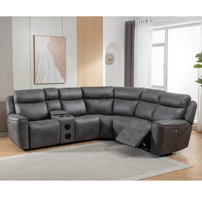 Techtronic Leather Like Bluetooth + Speakers Electric Reclining Corner ...