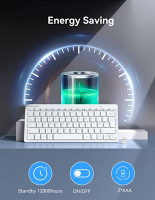 TECKNET Keyboard: 2.4G, slim compact with media keys. 12-month battery ...