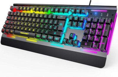TECKNET RGB Keyboard: UK layout, 15-zone RGB, metal panel. 105 keys, 25 ...