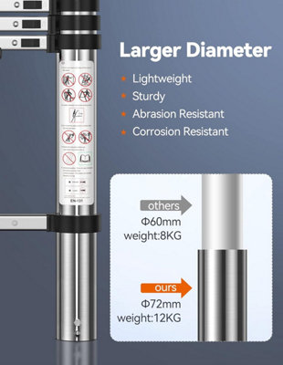 TECKNET Telescopic Ladder 3.8M/12.5FT, Max Load 150kg/330lbs, Aluminium ...