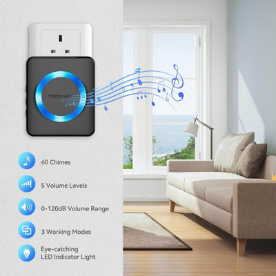 TECKNET Wireless Doorbell, IP65 Waterproof Wall Plug-in Cordless Door ...