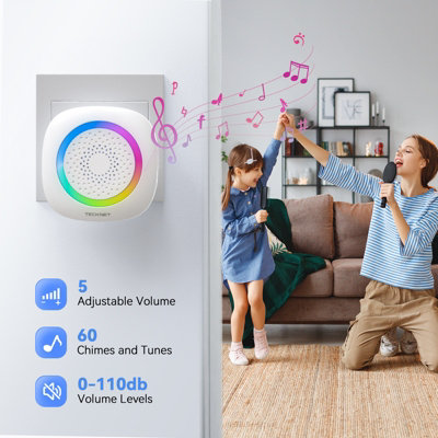 TECKNET Wireless Doorbell, Plug in Door Bells with 2 Receivers, IP66 ...