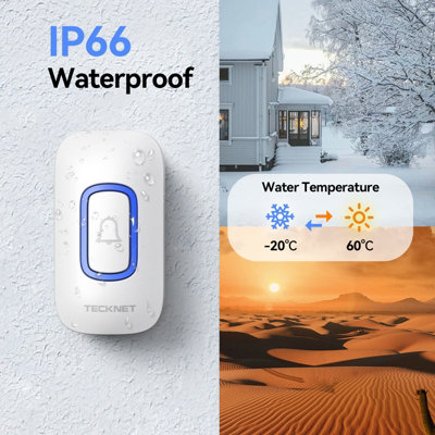 TECKNET Wireless Doorbell, Plug in Door Bells with 2 Receivers, IP66 ...