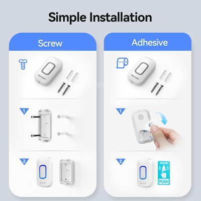 TECKNET Wireless Doorbell, Plug in Door Bells with 2 Receivers, IP66 ...