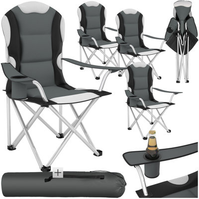 tectake 4 Camping chairs - padded - folding chair fold up chair - grey ...