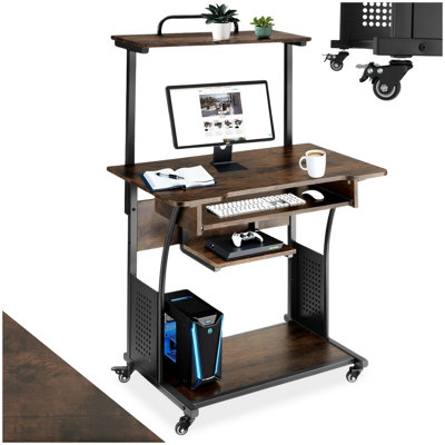 tectake Computer desk Fife - with 4 tiers and rolling castors ...