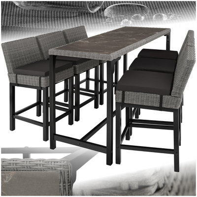 tectake Garden table and chairs - Bar table Lovas with 6 bar stools ...