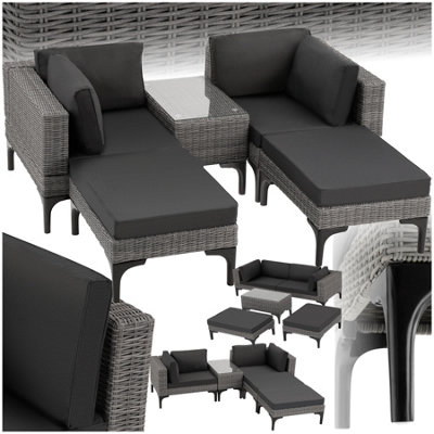 tectake Rattan Lounge Set Bellaria - 2 Chairs 2 Stools 1 Side table ...